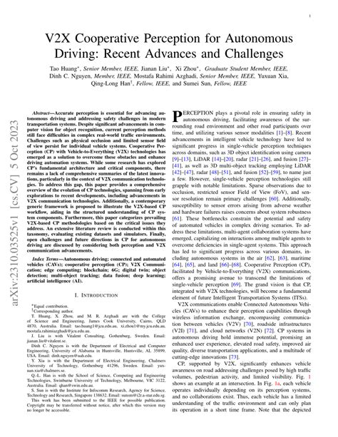 Pdf V2x Cooperative Perception For Autonomous Driving Recent Advances And Challenges