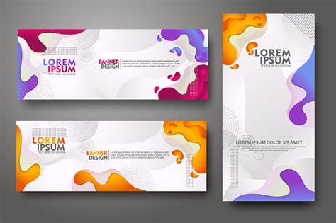 수직 및 수평 배너 세트 미디어 홍보 및 기타 사용자를위한 추상적 인 유체 모양이있는 트렌디 한 생생한 그라데이션 색상의 디자인 템플릿 가리기에 대한 스톡 벡터 아트 및