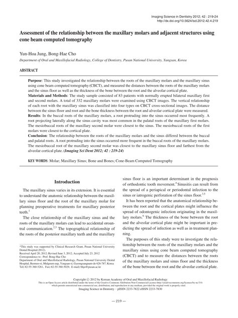 Pdf Assessment Of The Relationship Between The Maxillary Molars And Adjacent Structures Using