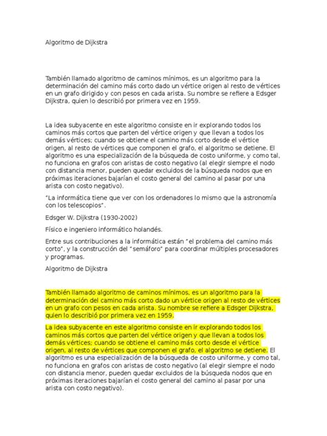 Algoritmo De Dijkstra Pdf Algoritmos Algoritmos Y Estructuras De