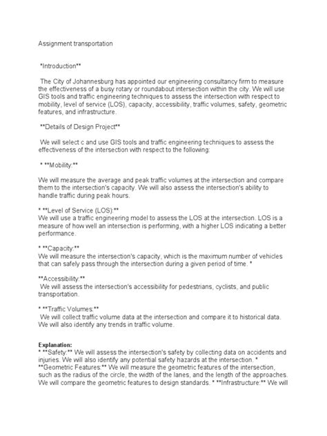 Assignment Transportation 3a Pdf Traffic Intersection Road