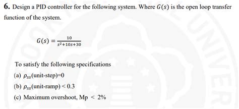 Design A PID Controller For The Following System Chegg
