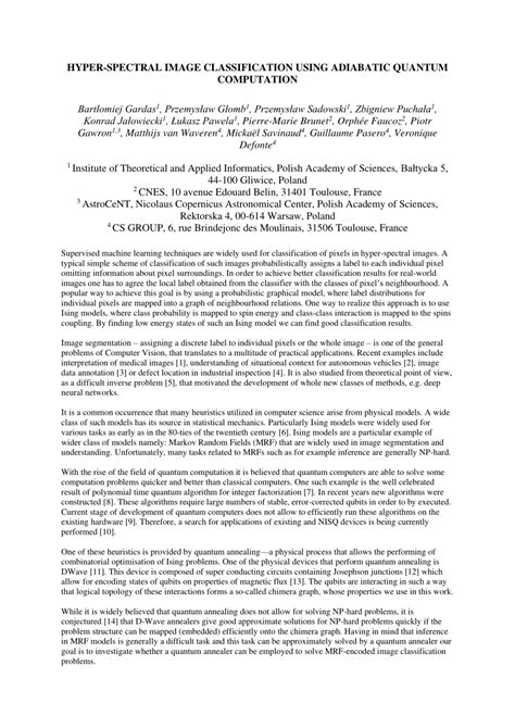 Pdf Hyper Spectral Image Classification Using Adiabatic Quantum Computation