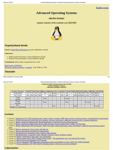 Advanced Operating Systems University Of Warsaw Pdf