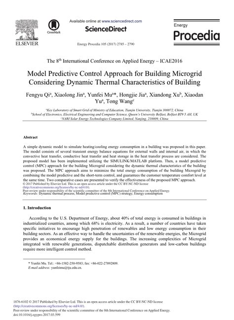 Pdf Model Predictive Control Approach For Building Microgrid Considering Dynamic Thermal