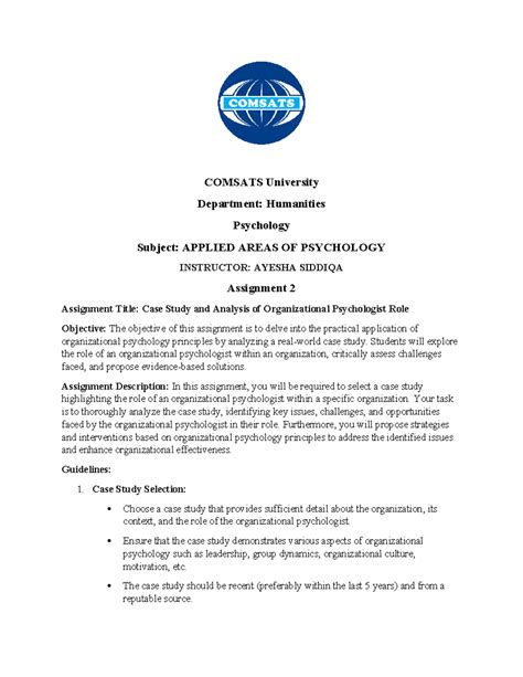 Assignment 2 Comsats University Department Humanities Psychology Subject Applied Areas Of