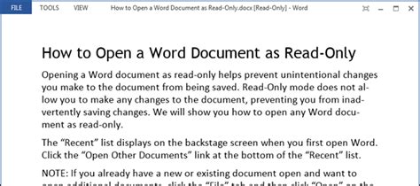 How To Open A Word Document As Read Only
