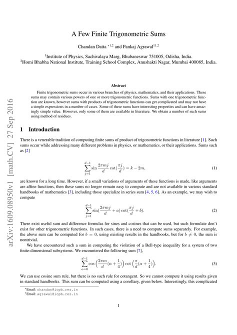 Pdf A Few Finite Trigonometric Sums
