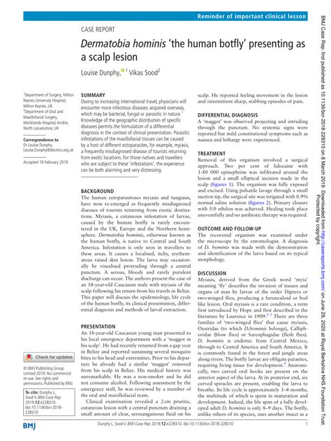 Pdf Dermatobia Hominis The Human Botfly Presenting As A Scalp Lesion