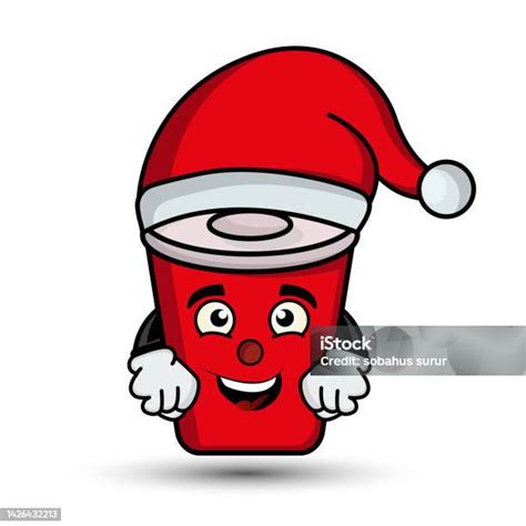 크리스마스 모자와 청량 음료 마스코트 만화 캐릭터 그림 플랫 스타일 디자인 템플릿 벡터 12월에 대한 스톡 벡터 아트 및 기타 이미지 12월 개념 개념과 주제