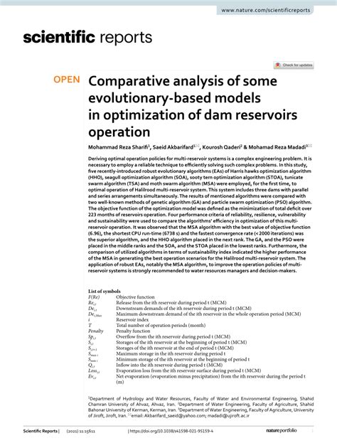 Pdf Comparative Analysis Of Some Evolutionary Based Models In Optimization Of Dam Reservoirs