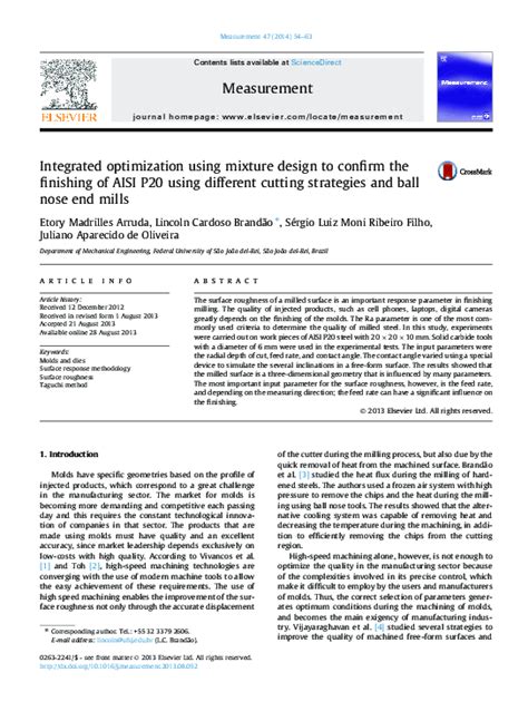Pdf Integrated Optimization Using Mixture Design To Confirm The Finishing Of Aisi P20 Using