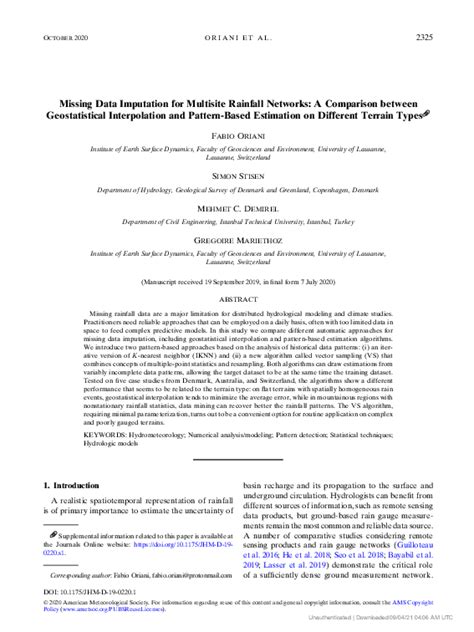 Pdf Missing Data Imputation For Multisite Rainfall Networks A Comparison Between