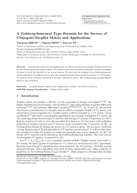 Pdf A Gohberg Semencul Type Formula For The Inverse Of Conjugate Toeplitz Matrix And Applications