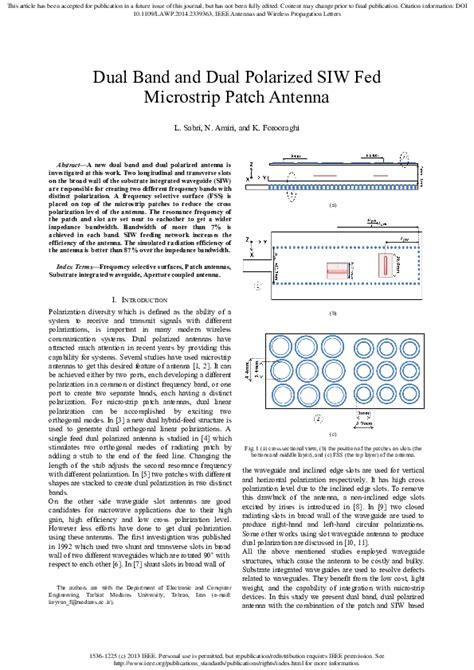 Pdf Dual Band And Dual Polarized Siw Fed Microstrip Patch Antenna