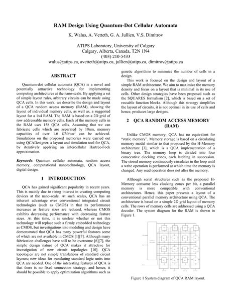 Pdf Ram Design Using Quantum Dot Cellular Automata