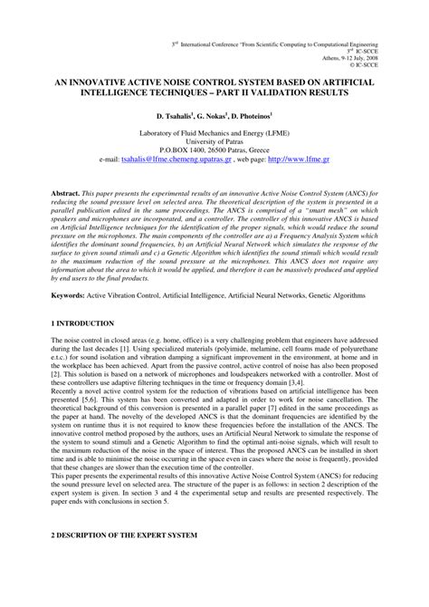 Pdf An Innovative Active Noise Control System Based On Artificial Intelligence Techniques