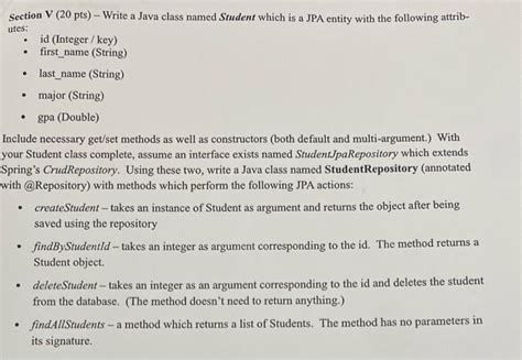 Solved Section V 20 Pts Write A Java Class Named Student
