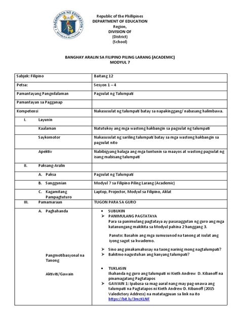 Lesson Plan Grade 12 Module 7 Pdf
