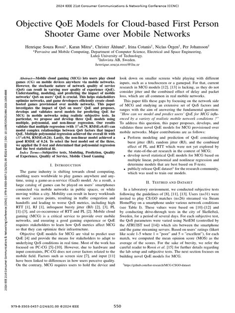 Objective Qoe Models For Cloud Based First Person Shooter Game Over