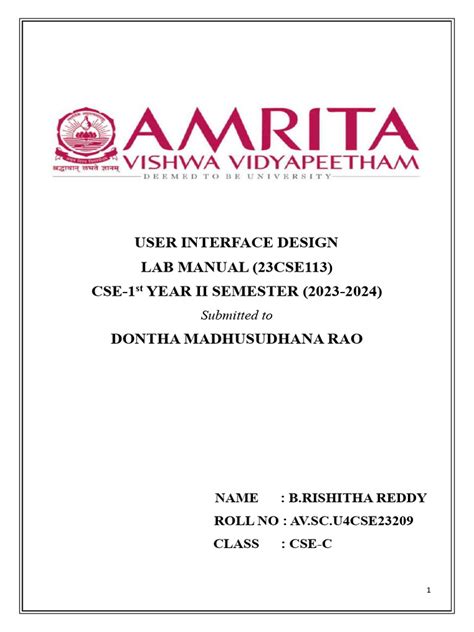 user interface design lab manual 23cse113 cse 1 year ii semester