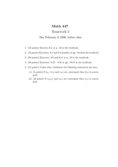 5 Solved Exercises On The Convergent Series Assignment 3 Math 447 Docsity
