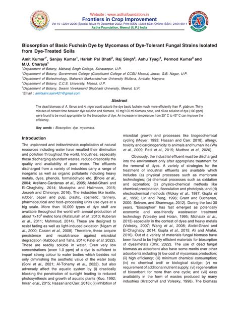 Pdf Biosorption Of Ba Sic Fuchsin Dye By Mycomass Of Dye Tol Er Ant Fun Gal Strains Iso Lated