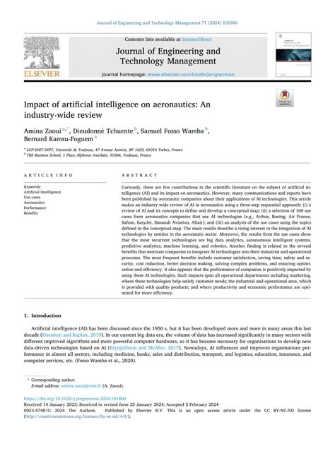 Pdf Impact Of Artificial Intelligence On Aeronautics An Industry Wide Review