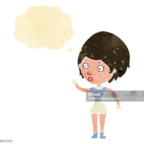 말풍선이 있고 손 흔드는 여자 만화 캐릭터 낙서 드로잉에 대한 스톡 벡터 아트 및 기타 이미지 낙서 드로잉 만화 말풍선