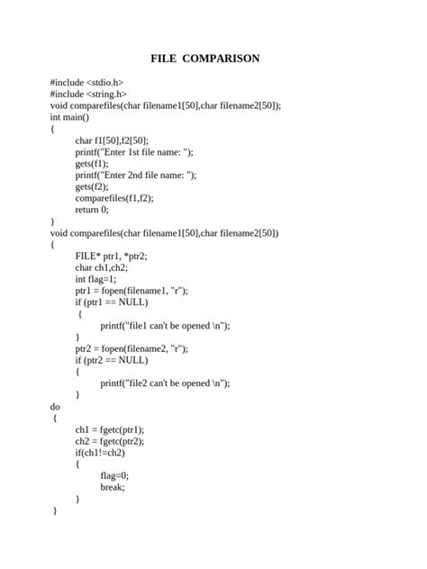 File Comparison Coding Pdf