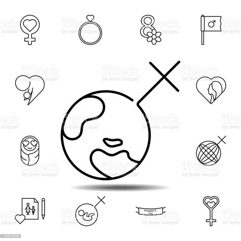 여성의 날 지구 성별 아이콘 간단한 얇은 라인 여성의 날의 개요 벡터 요소 Ui 및 Ux 웹 사이트 또는 모바일 응용 프로그램에