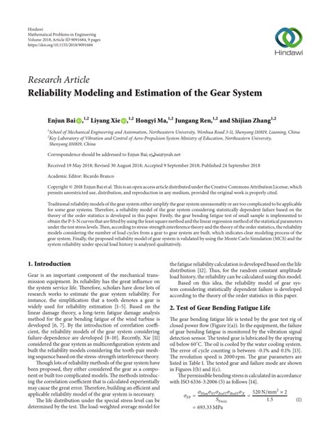Download PDF Reliability Modeling And Estimation Of The Gear System