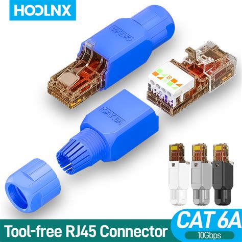 Hoolnx Tool Free Rj45 Connector Tool Less Utp Cat6 Cat6a Field Termination Modular Plug For