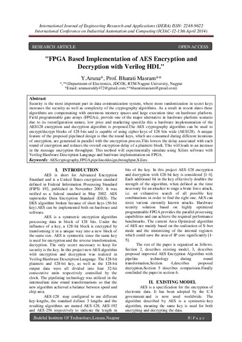 Pdf Fpga Based Implementation Of Aes Encryption And Decryption With