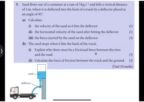 5 Sand flows out of a container at a rate of 5 kg s ¹ and falls a