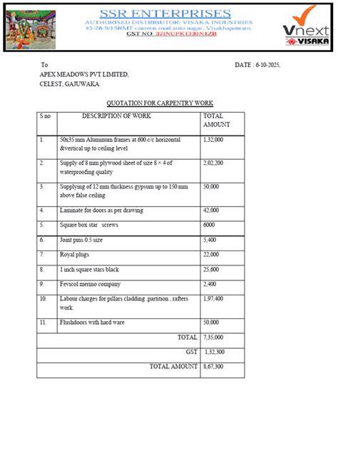 Copy Carpentry Quotation Pdf