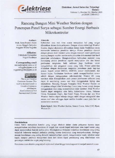 Pdf Rancang Bangun Mini Weather Station Dengan Penerapan Panel Surya Sebagai Sumber Energi