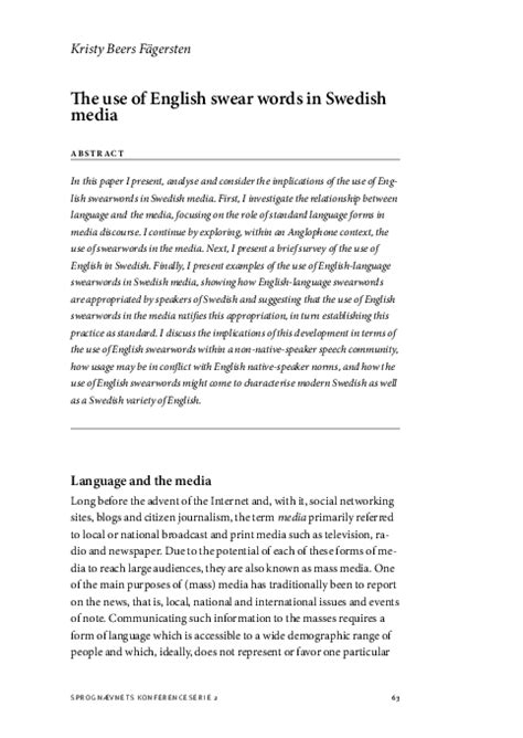 Pdf The Use Of English Swear Words In Swedish Media
