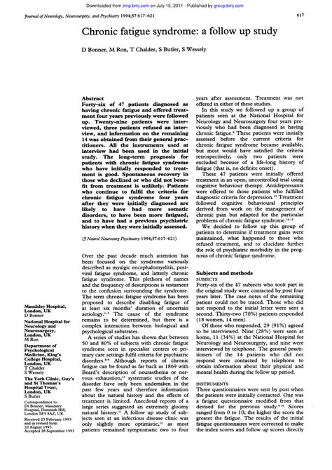 Pdf Chronic Fatigue Syndrome A Follow Up Study