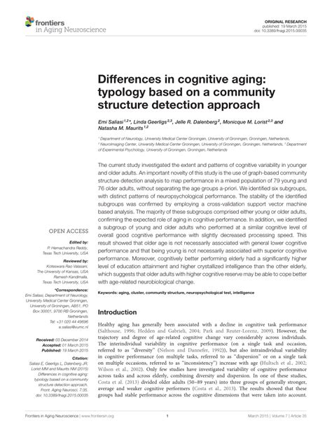 Pdf Differences In Cognitive Aging Typology Based On A Community