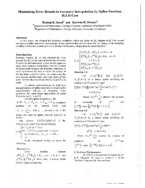 Pdf Minimizing Error Bounds In Lacunary Interpolation By Spline Function 0 1 4 Case
