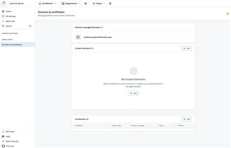 Enrollment Settings • Configure Domains And Certificates • Palantir