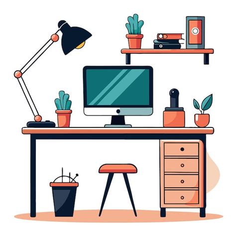 A Modern Workspace Featuring A Desk Computer And Plants Premium Ai