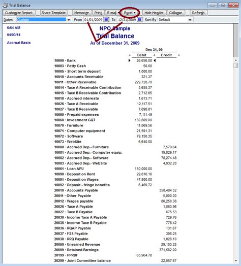 Trial Balance Format Excel