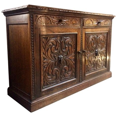 Antique Sideboard Credenza Buffet Greenman Oak Victorian 19th Century