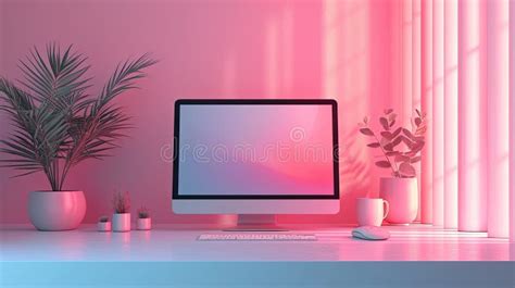 3d Minimal Desktop With Blank Screen Mockup Empty Screen For Text And