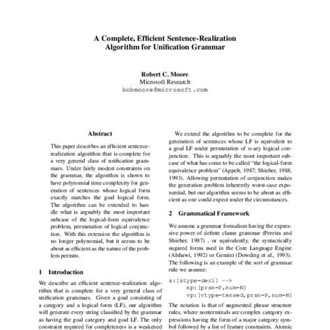 A Complete Efficient Sentence Realization Algorithm For Unification Grammar Acl Anthology