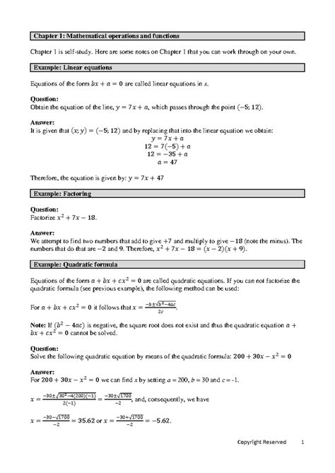 Chapter 1 Exam Copyright Reserved 1 Chapter 1 Mathematical Operations And Functions Chapter