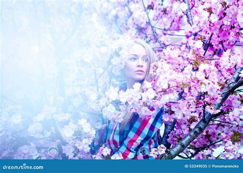 Nice Sensual Photo Of Cutie Blonde Woman In Spring With Flowers Stock Image Image Of Elegant