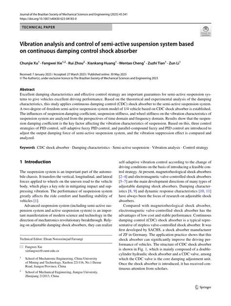 Pdf Vibration Analysis And Control Of Semi Active Suspension System